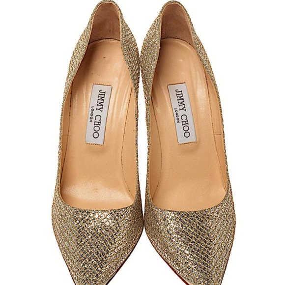 Jimmy Choo | Shoes | Jimmy Choo Gold New Metallic Lam Glitter Fabric ...